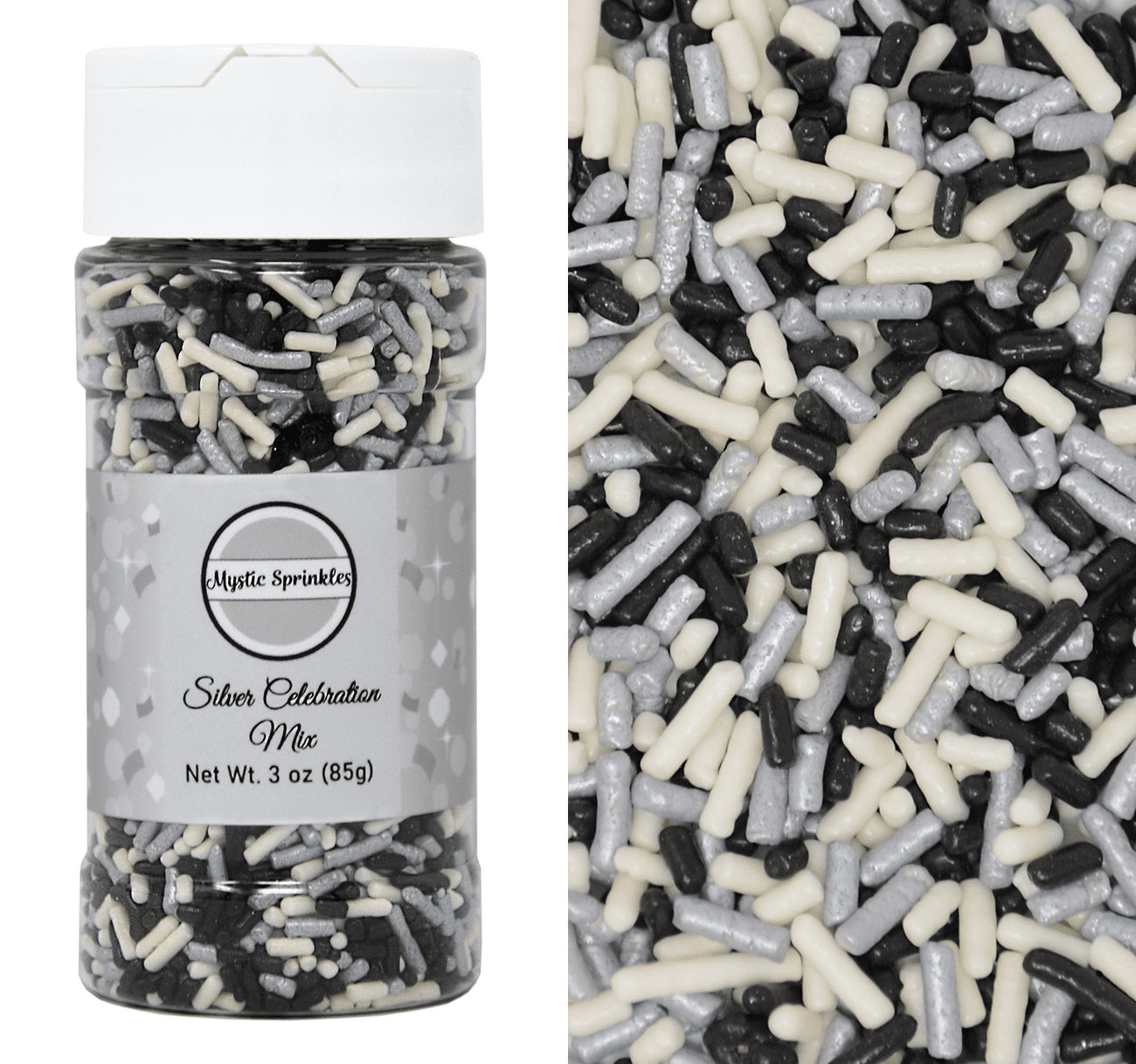Mystic Sprinkles Silver Celebration Mix Jimmies Sprinkles 3 oz ...