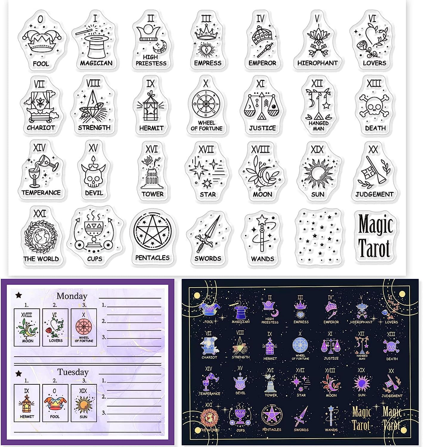 Mystic Tarot Pattern Silicone Clear Stamp Magic Transparent Silicone ...