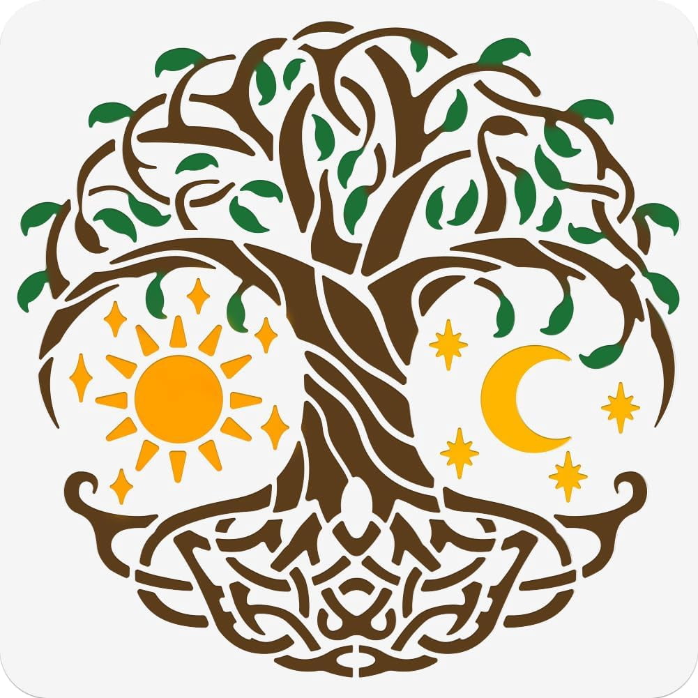 Mystic Tree of Life Painting Stencil Moon Sun Star Reusable PET ...