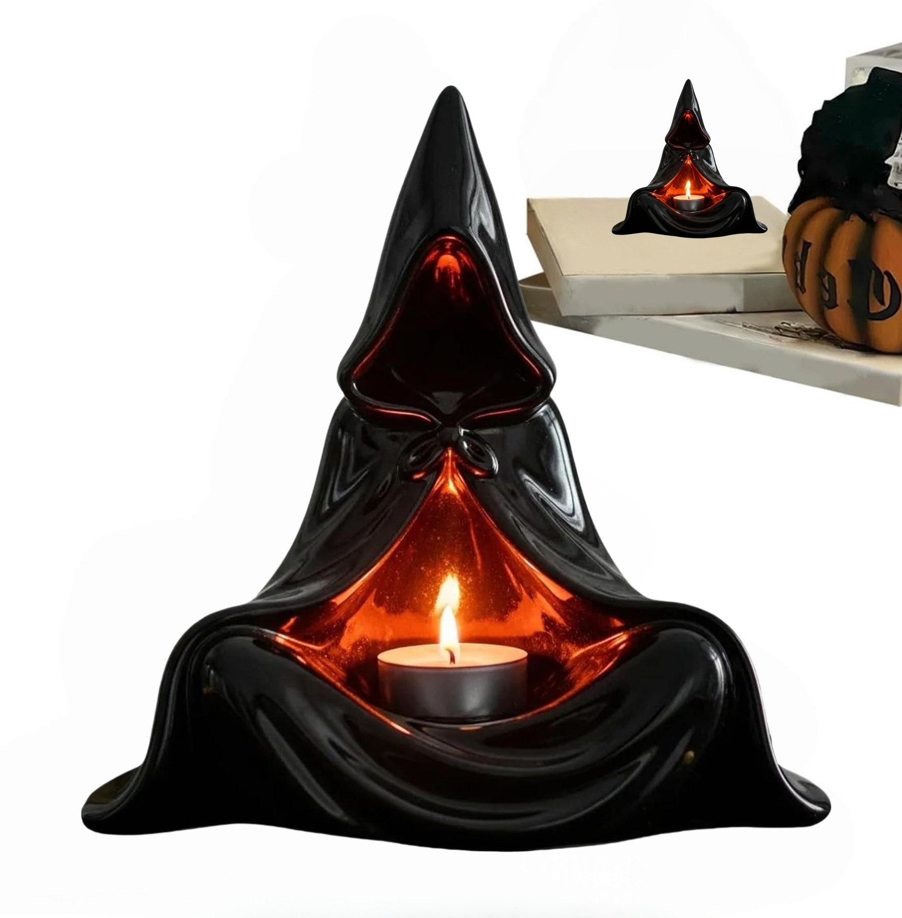 Mystic Witch Candle Holder, Halloween Ghost Witch Candle Holder Hooded ...