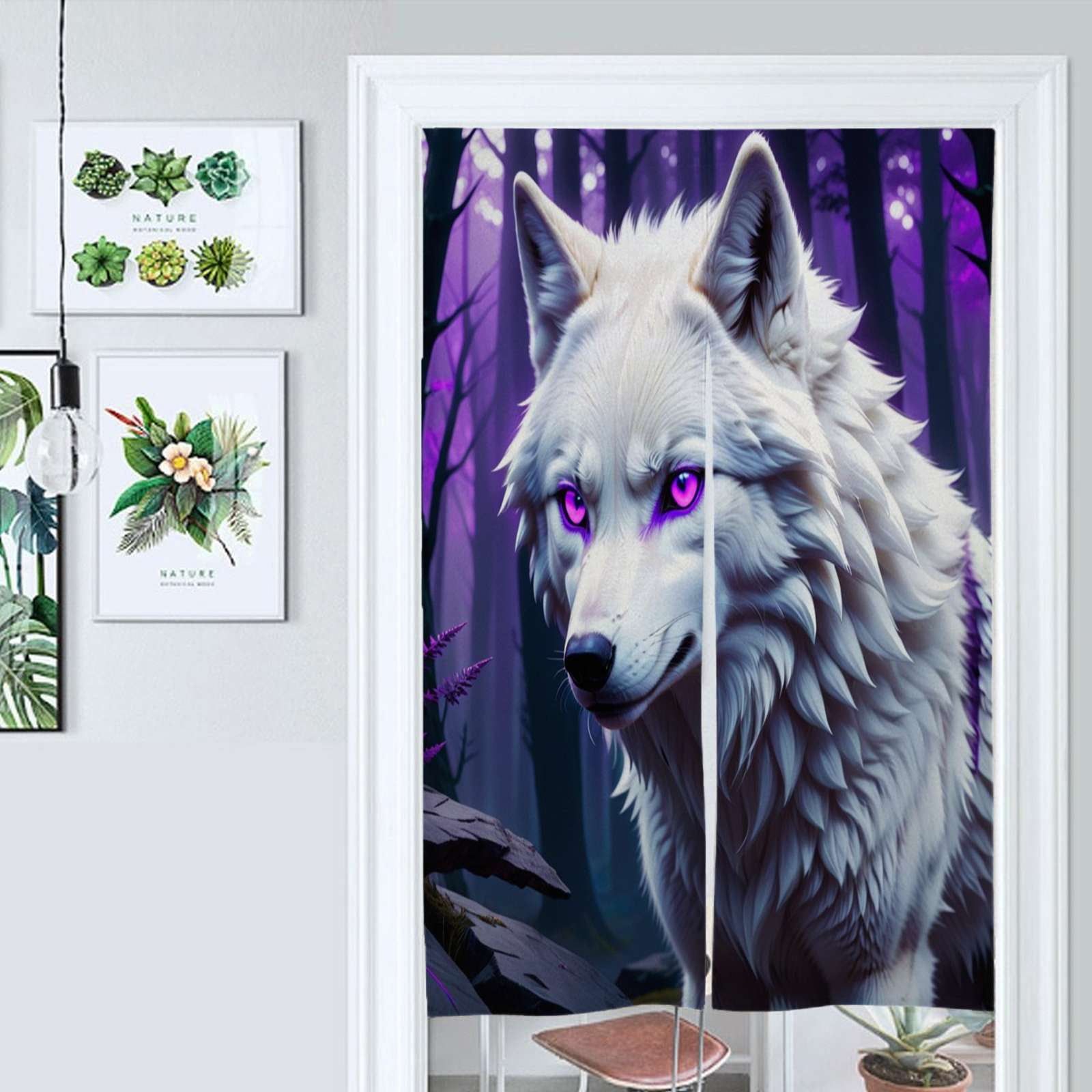 Mystic Wolf In Enchanted Forest Door Curtain Nordic Living Room ...