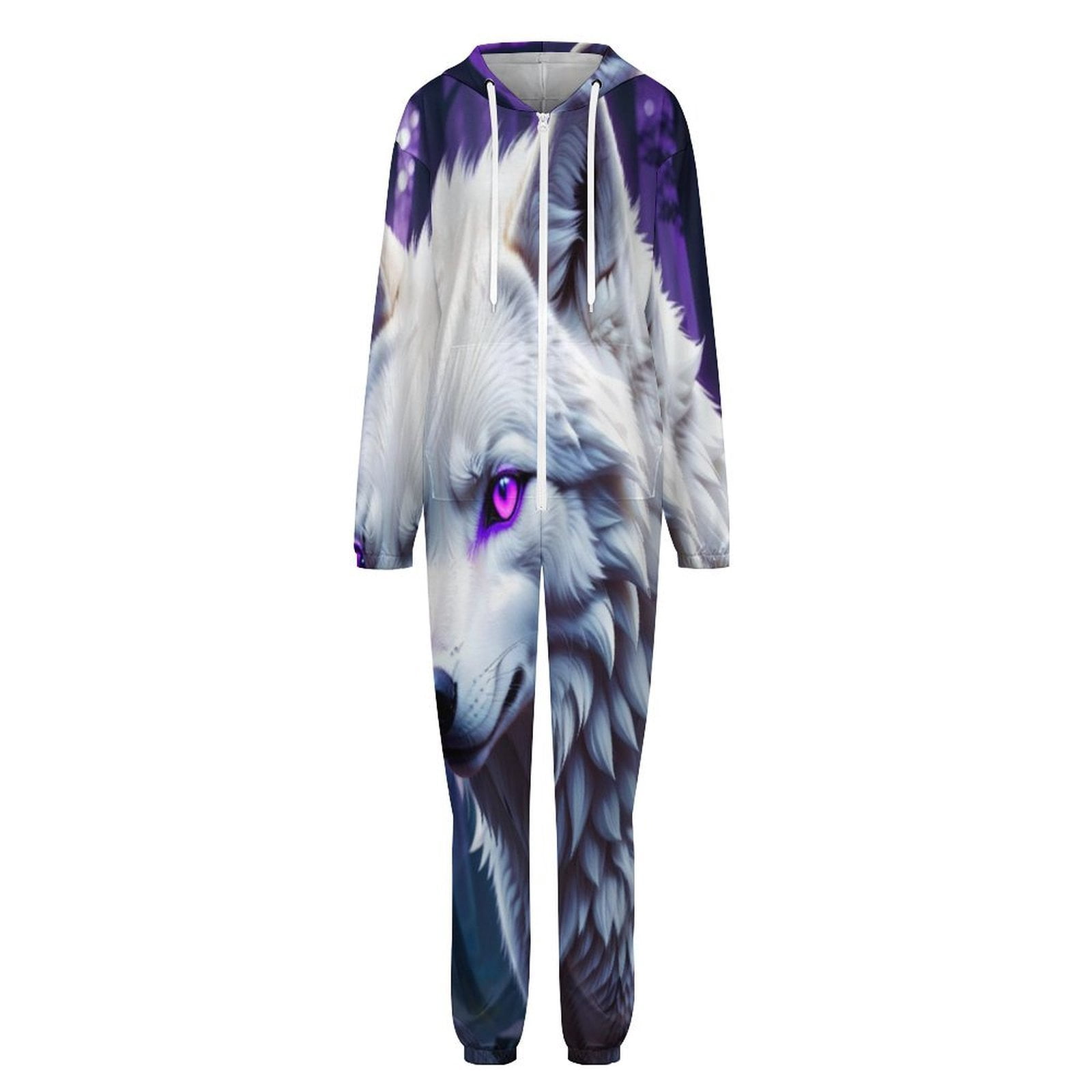 Mystic Wolf in Enchanted Forest Unisex Adult Onesie Pajamas with ...