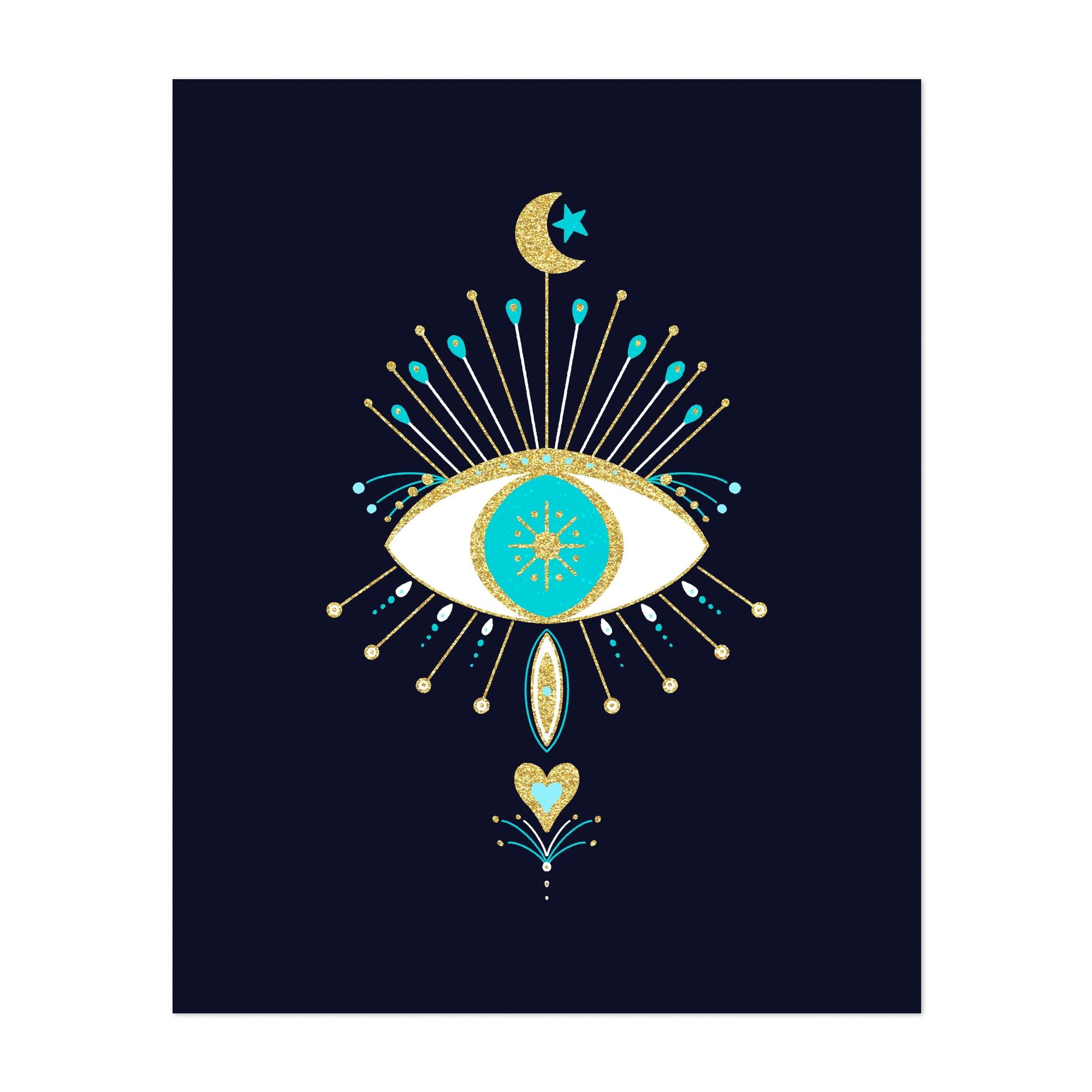 Mystic moon goddess eye - turquoise, gold and navy blue - Illustration ...