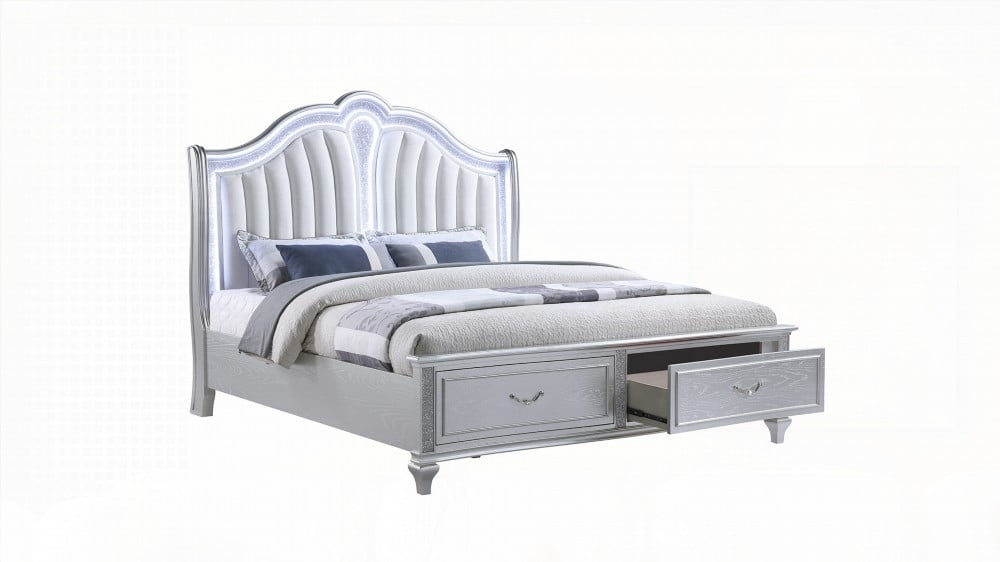 Mystic's Queen Bed Boasts a Upholstered Headboard with Crystal Edges ...