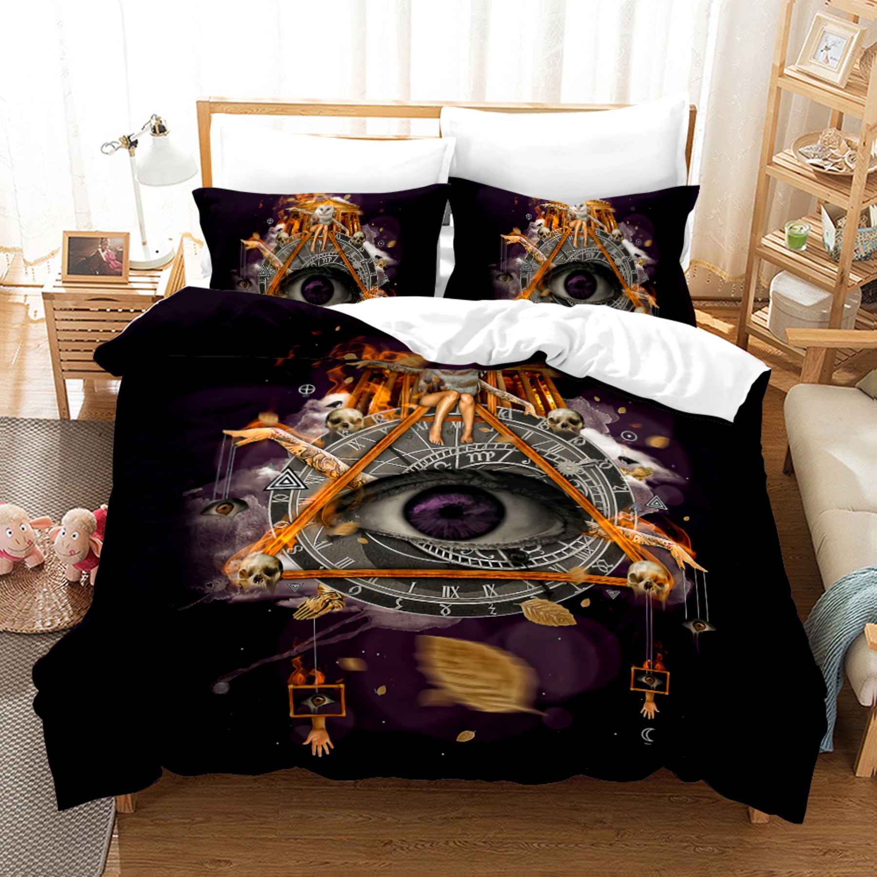 Mystical All-Seeing Eye Bedding Set Fiery Design with Skulls & Imagery ...