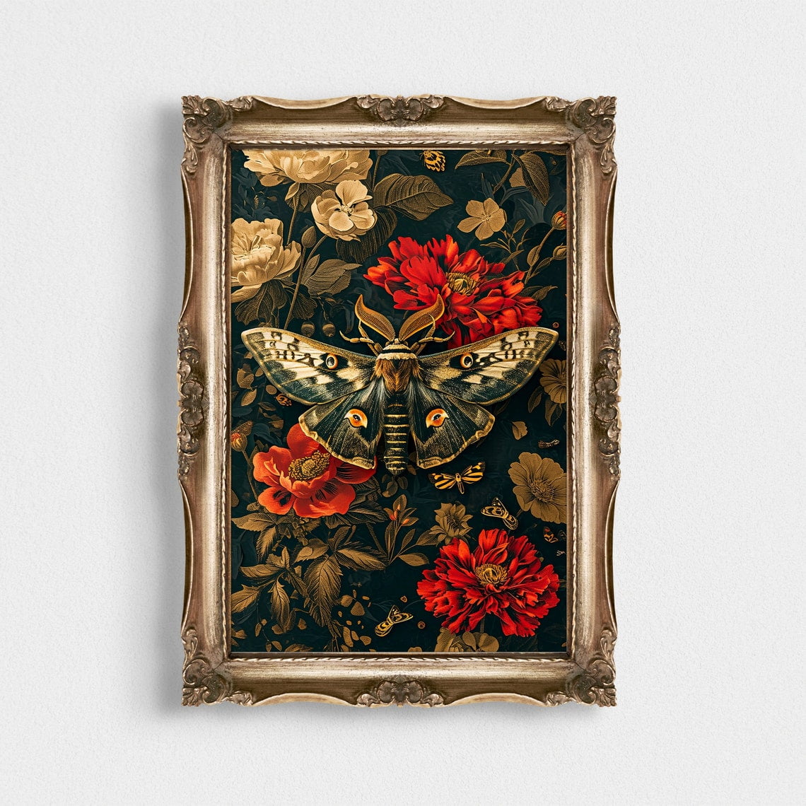 Mystical Atlas Moth Poster, Floral Gothic Cottagecore Art, Dark ...