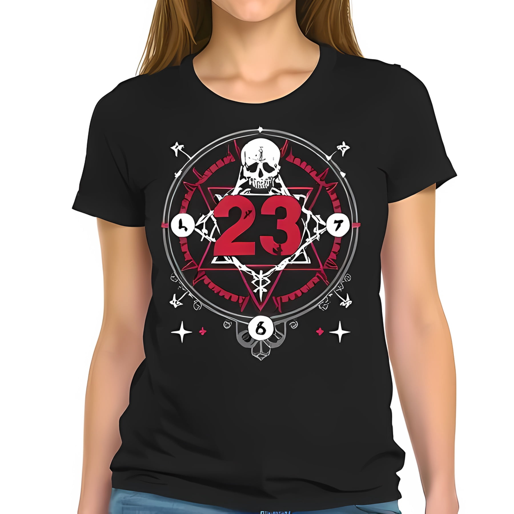 Mystical Black T-Shirt with Bold Red 23 Graphic Intricate & Design Dark ...