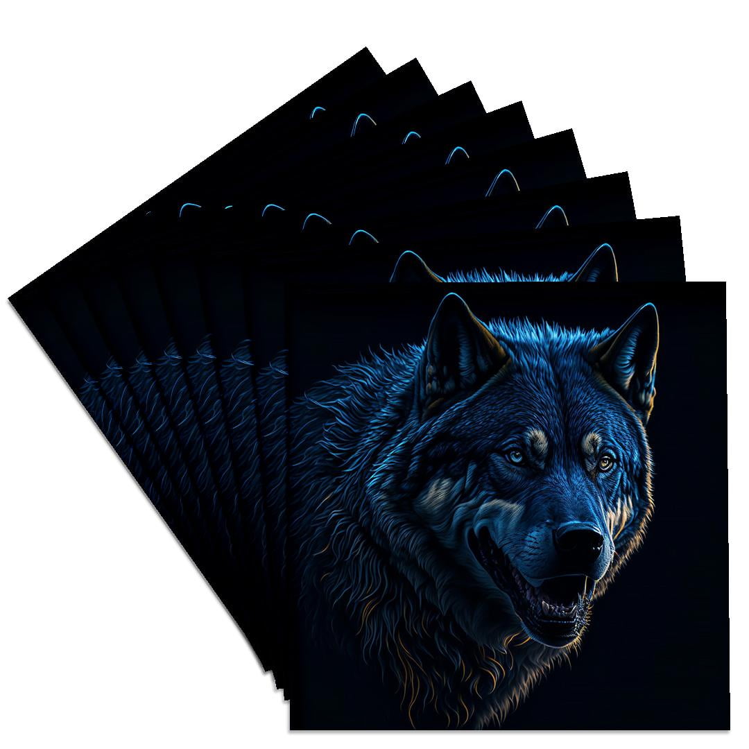 3drose, Mystical Blue Wolf Against the Black Background Digital Art ...