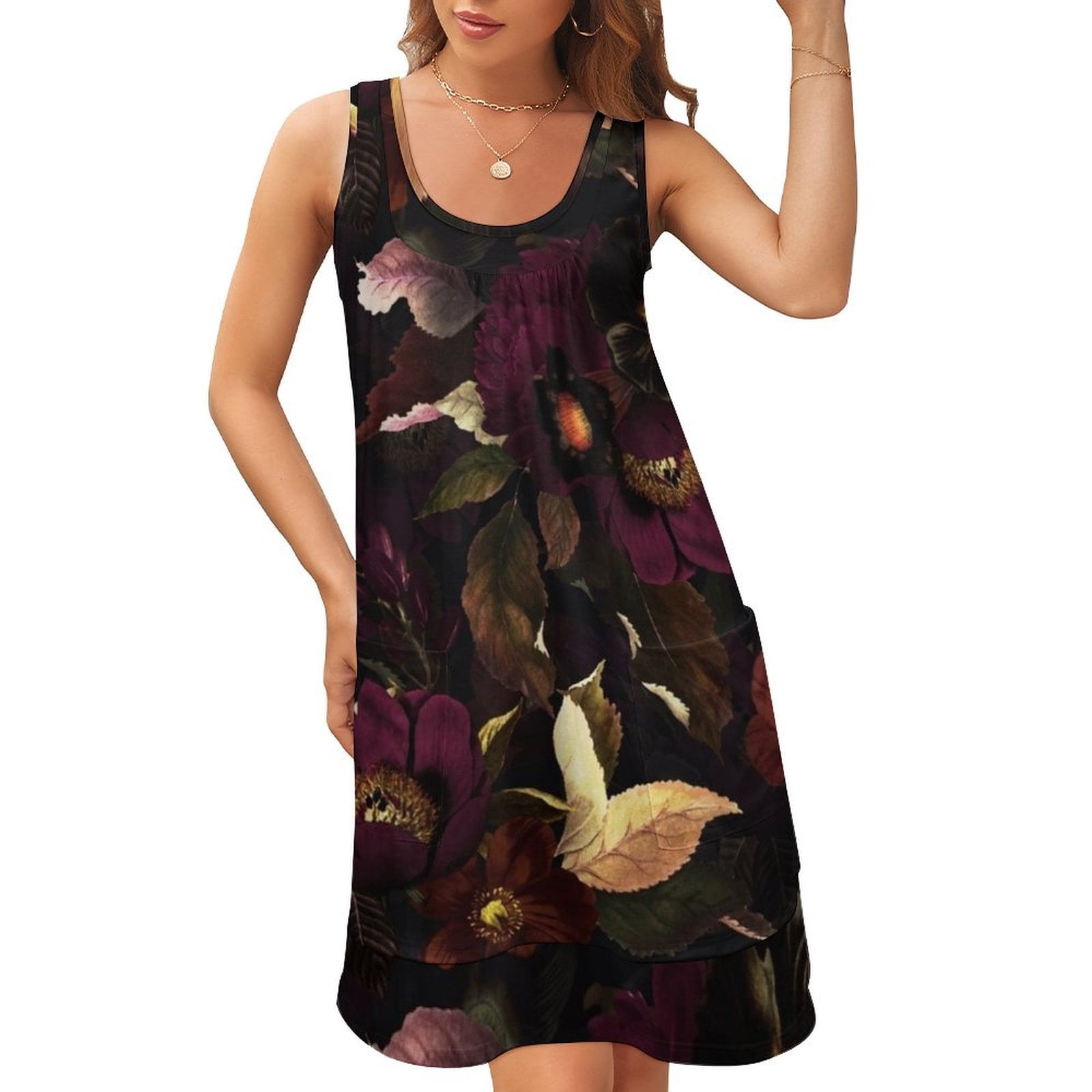 Mystical Botanical Night Garden I Sleeveless U-Neck Fake Two Piece ...