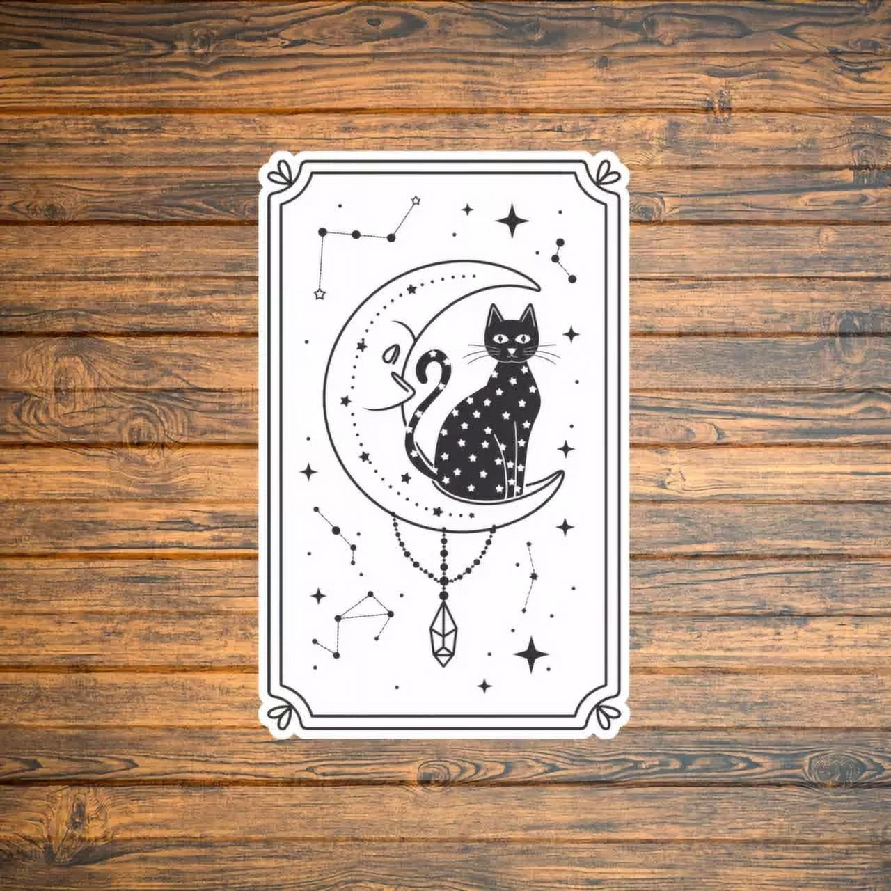 Mystical Cat Moon Stars Celestial Vinyl Sticker Decal Witchy Decorphone ...