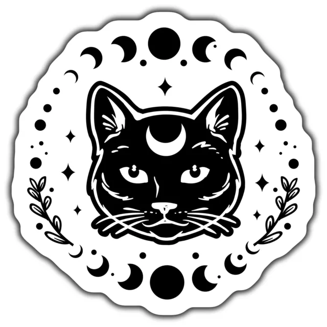 Mystical Cat Sticker, Moon Phases Cat Decal, Witchy Cat Illustration ...