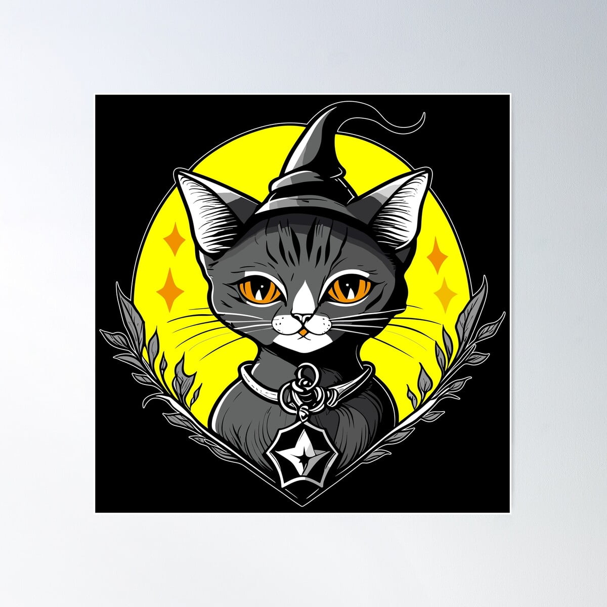 Mystical Cat Witch Wizard Enchanted Feline Magic Poster Wall Art ...