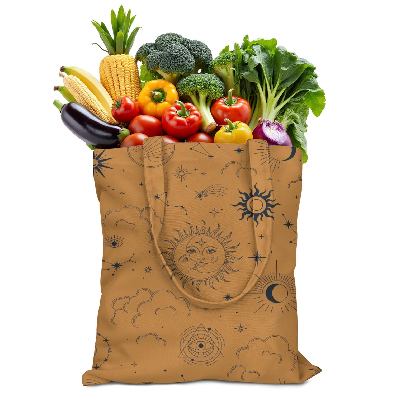 Mystical Celestial Sun and Moon Canvas Tote Bag – Boho Astrology Print ...