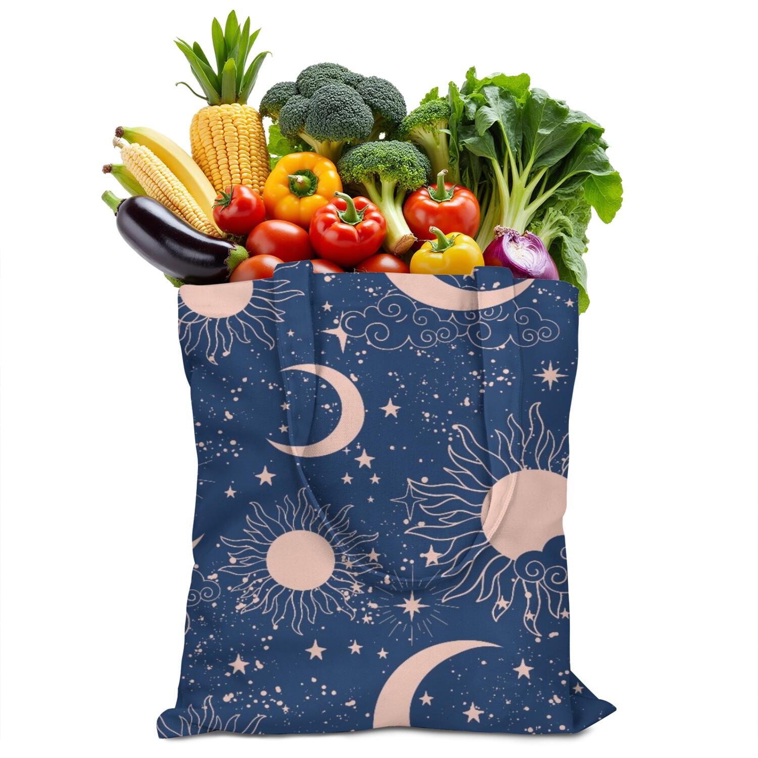Mystical Celestial Sun and Moon Canvas Tote Bag – Boho Astrology Print ...