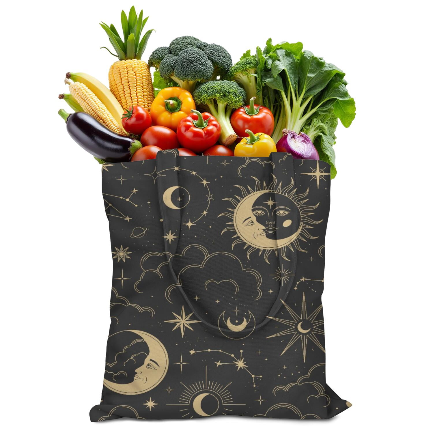 Mystical Celestial Sun and Moon Canvas Tote Bag – Boho Astrology Print ...