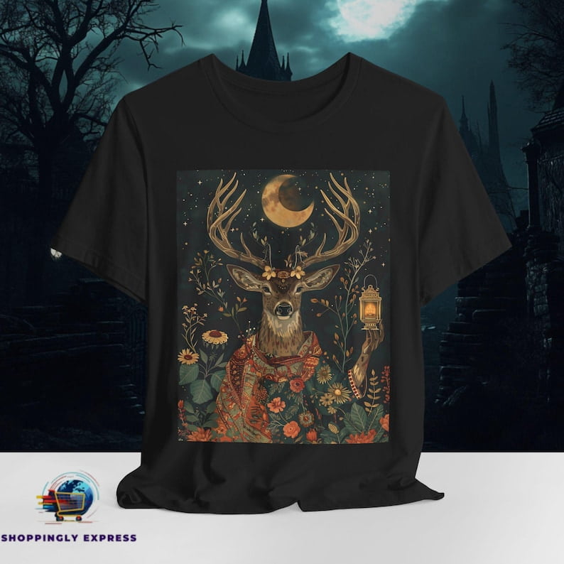 Mystical Deer T-Shirt – Forest Spirit Animal Cottagecore Moonlight ...