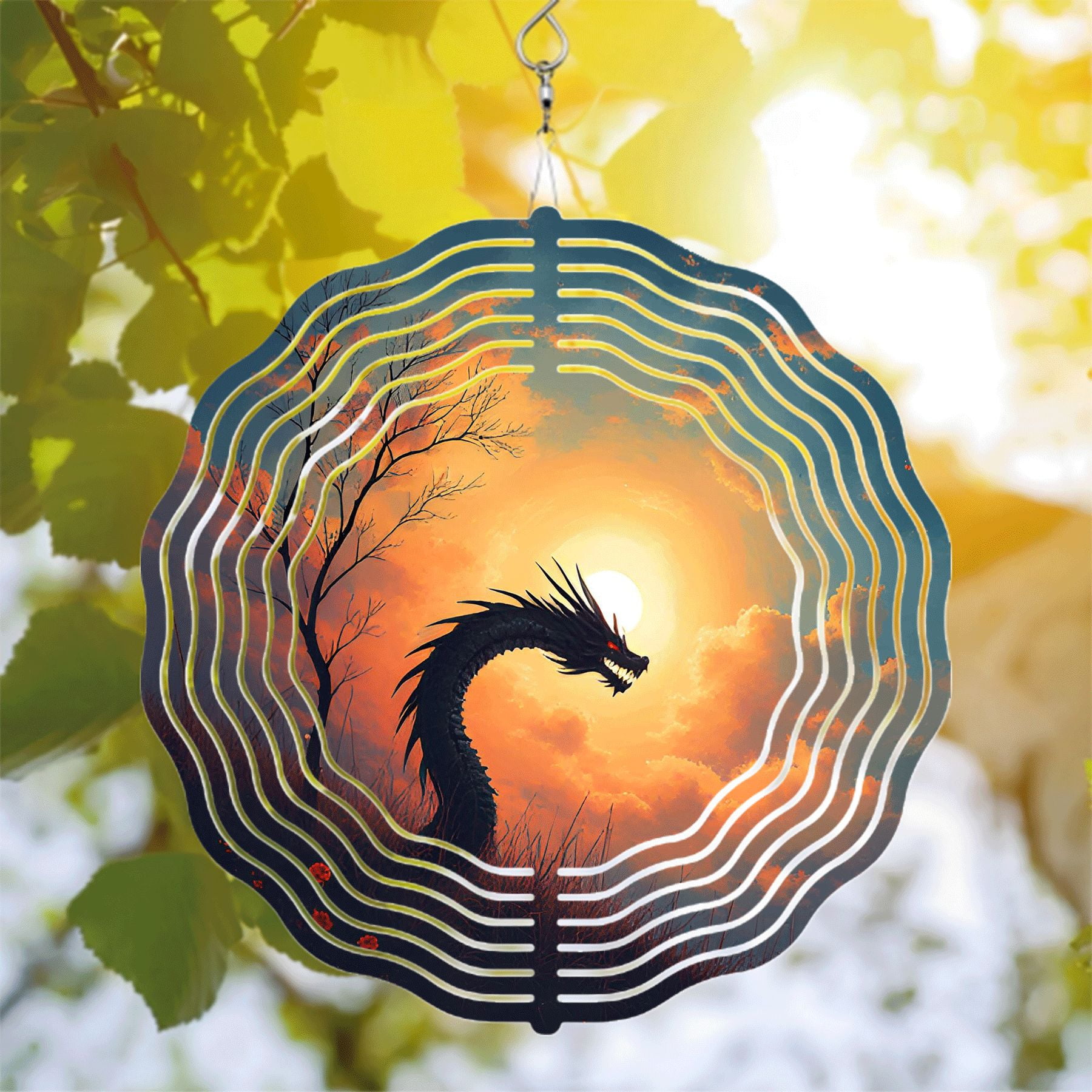 Mystical Dragon Coiled Wind Spinner - Vibrant Sunset Design Metal ...