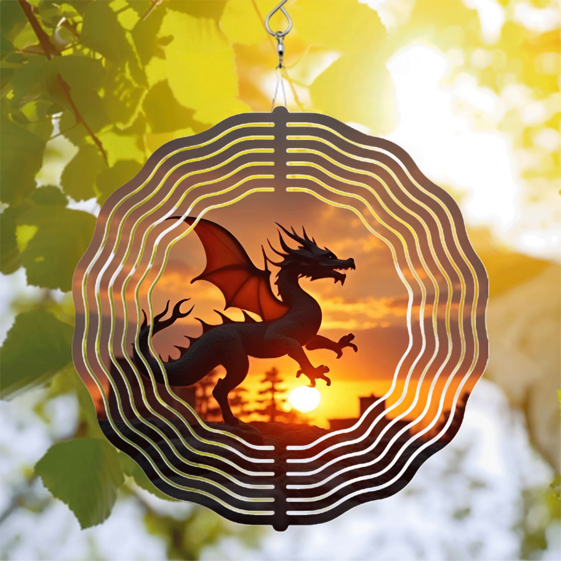 Mystical Dragon Metal Wind Spinner & Chime - Dynamic Concentric Circle ...