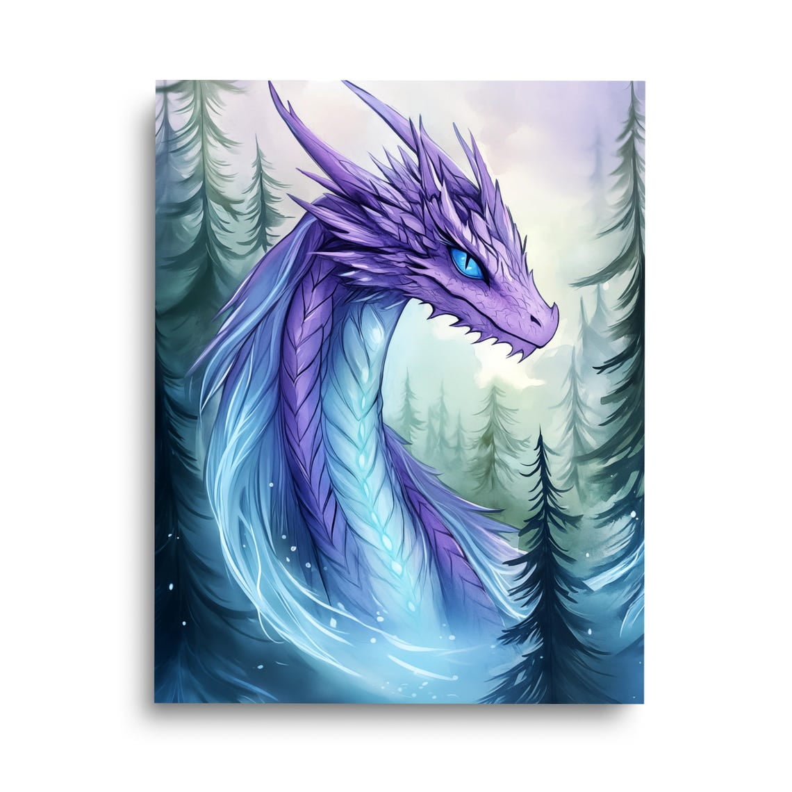 Mystical Dragon Print, Fantasy Home Decor, Magical Forest Art, Purple ...