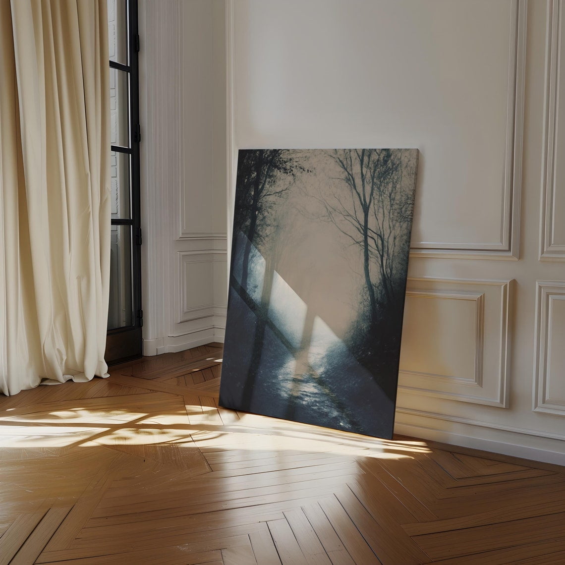 Mystical Foggy Forest Path - Dark Moody Wall Art, Enigmatic Nature Decor, Atmospheric Landscape ...