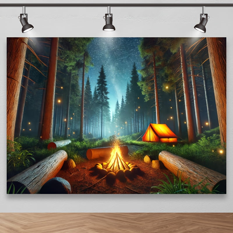 Mystical Forest Campfire Backdrop Forest Night Campfire Tent Birthday ...