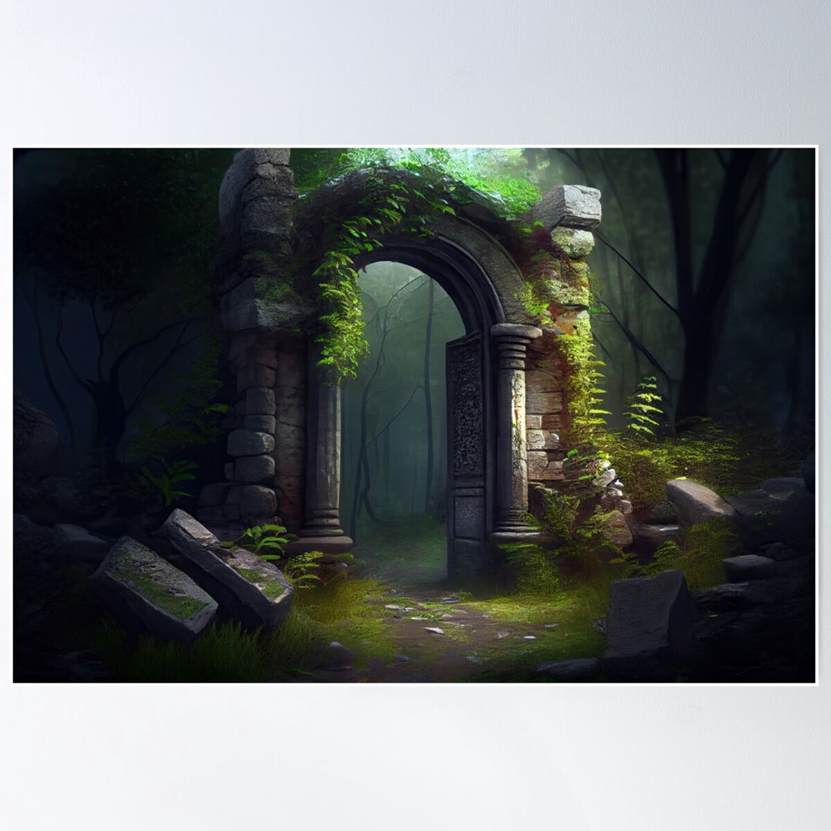Mystical Forest Ruins Arch Print Poster Wall Art, Modern Wall Decor For ...