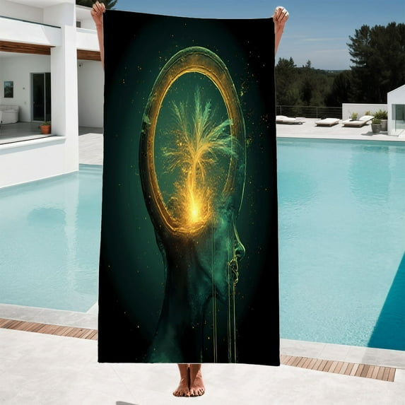 Mystical Glow Beach Towel - Surreal Tree Design with Golden Portal ...