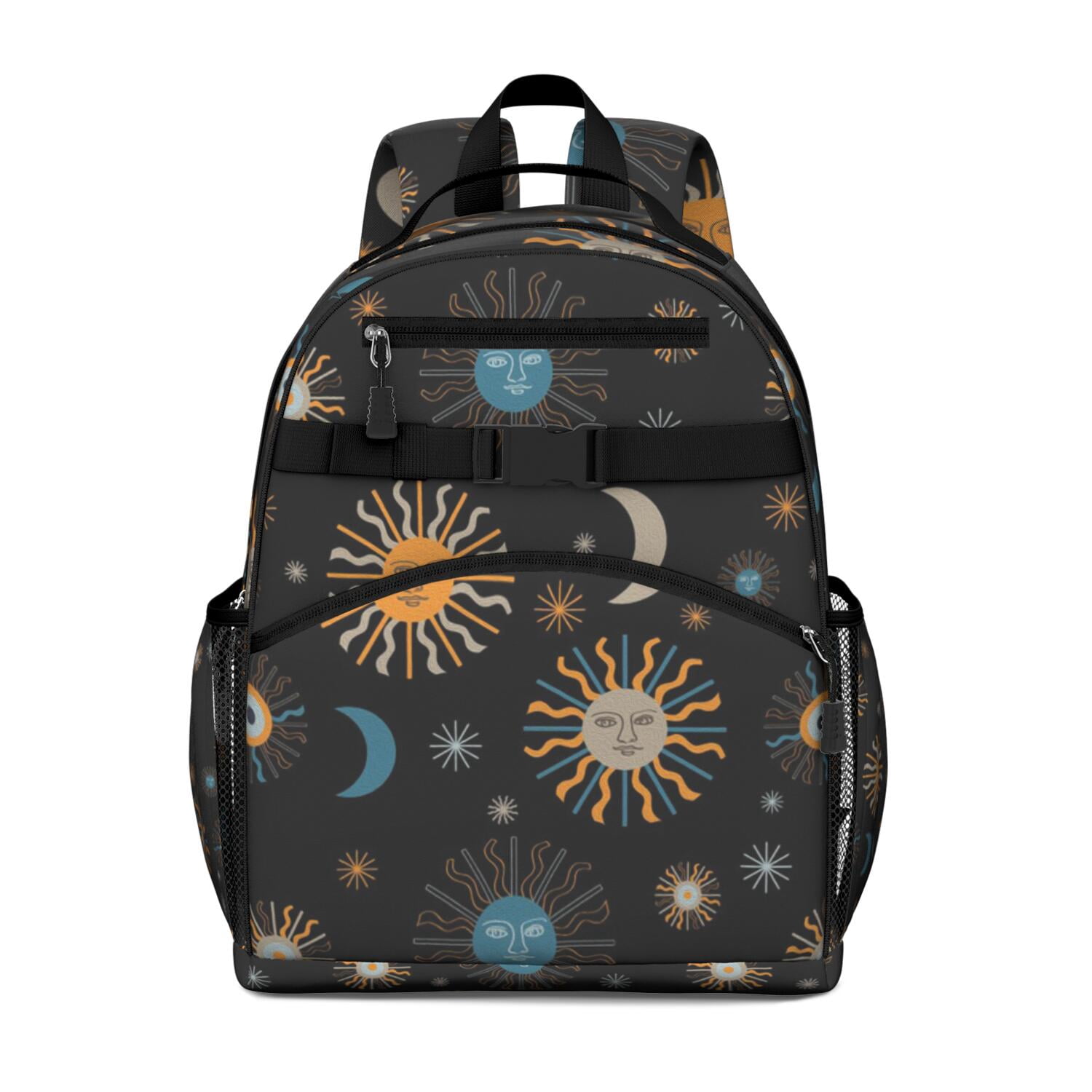 Mystical Goth Students Backpack with Cosmic Sun and Moon Star Design ...
