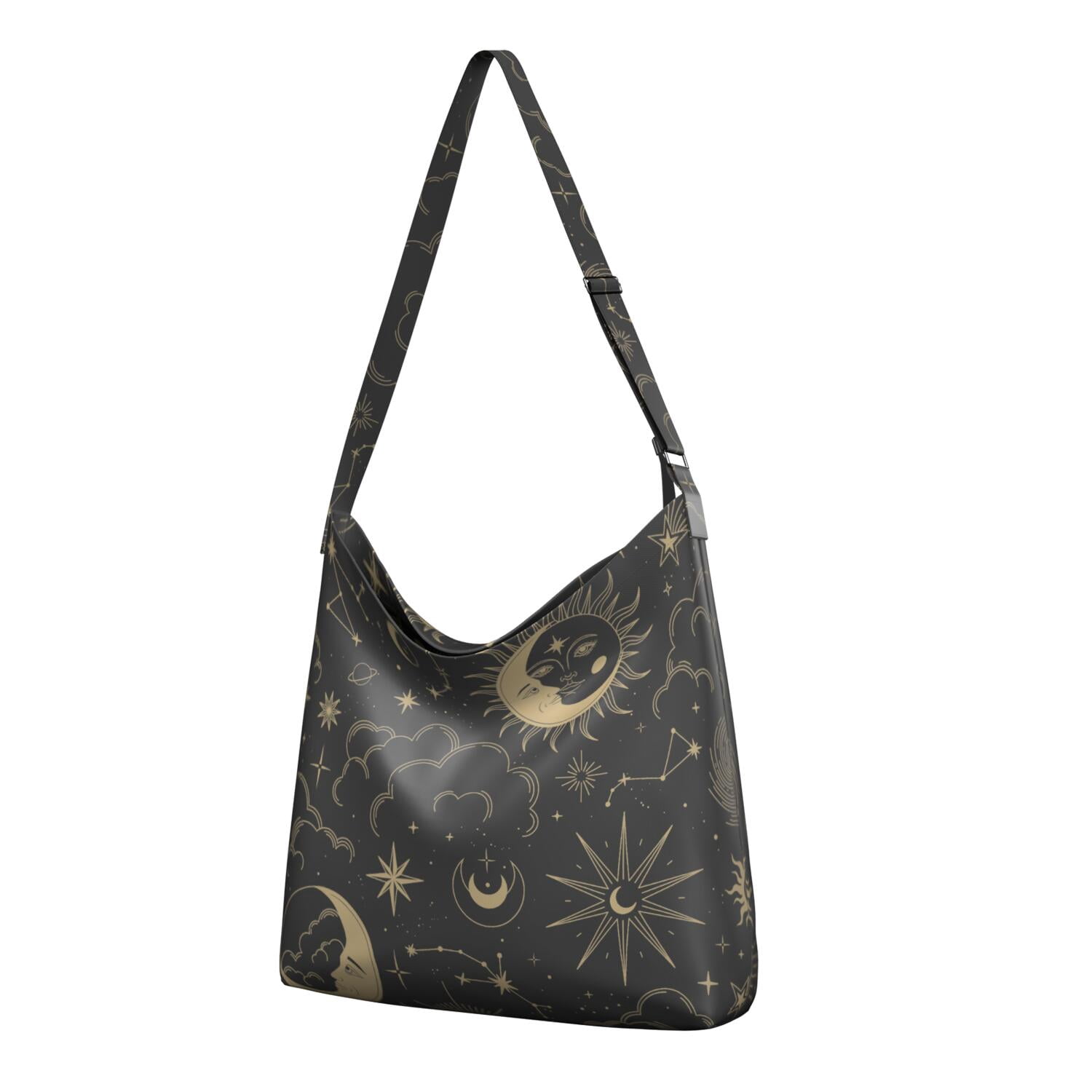 Mystical Gothic Canvas Tote Bag – Celestial Sun and Moon Print, Starry ...