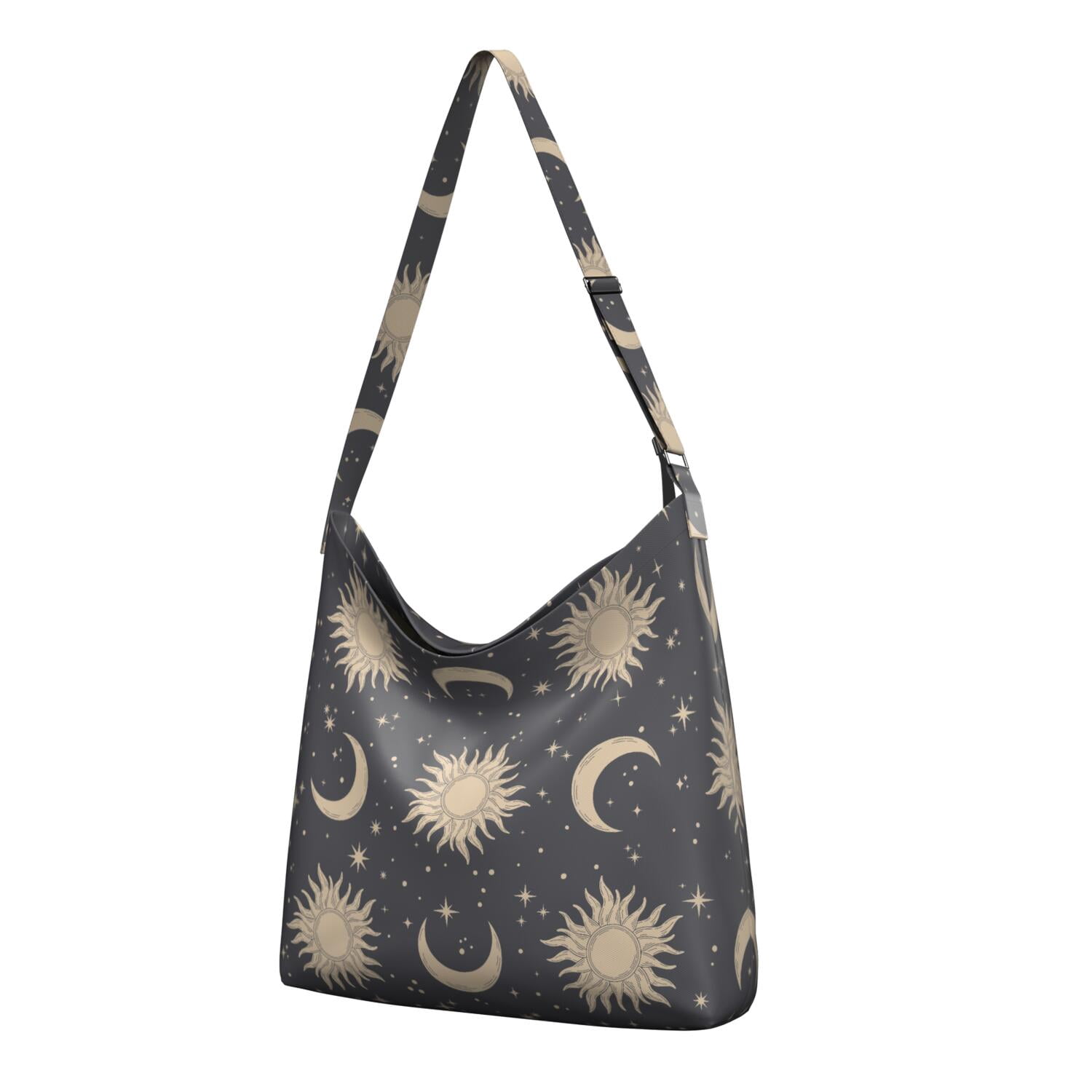 Mystical Gothic Canvas Tote Bag – Celestial Sun and Moon Print, Starry ...