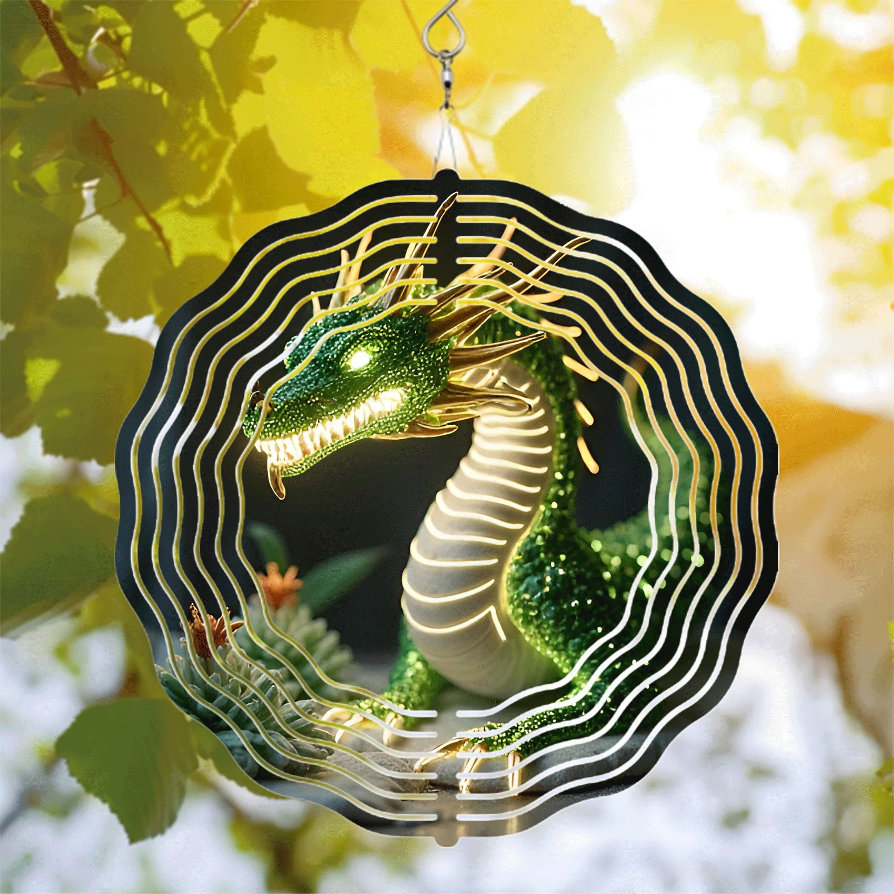 Mystical Green Dragon Metal Wind Spinner with Glowing Eyes - Enchanting ...