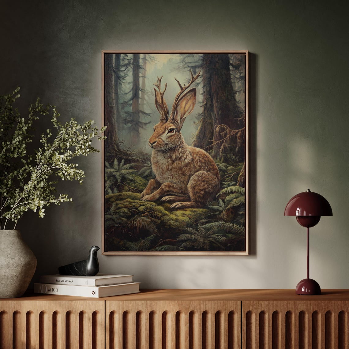 Mystical Jackalope In Forest Landscape - Fantasy Woodland Creature Wall ...