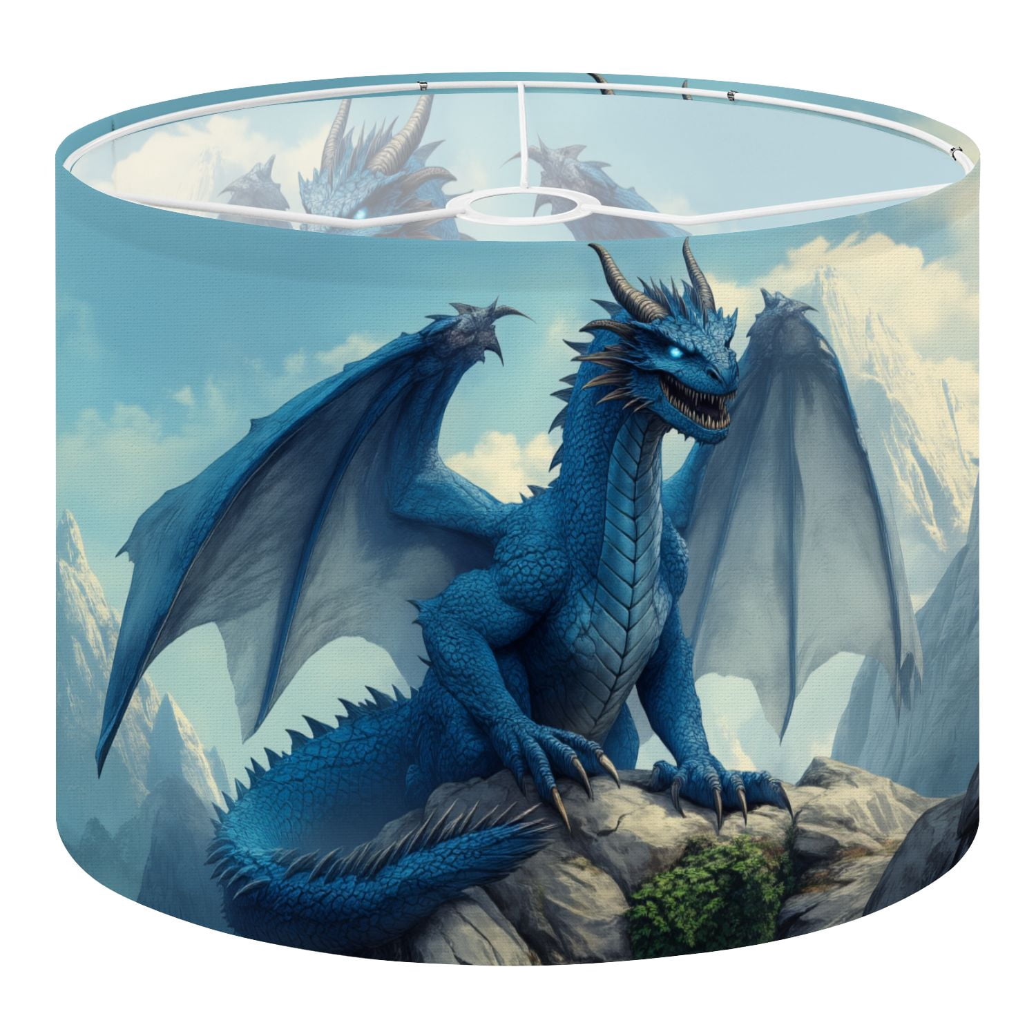 Mystical Linen Drum Lampshades Fantasy Rocky Mountain Peak Spread Wings ...