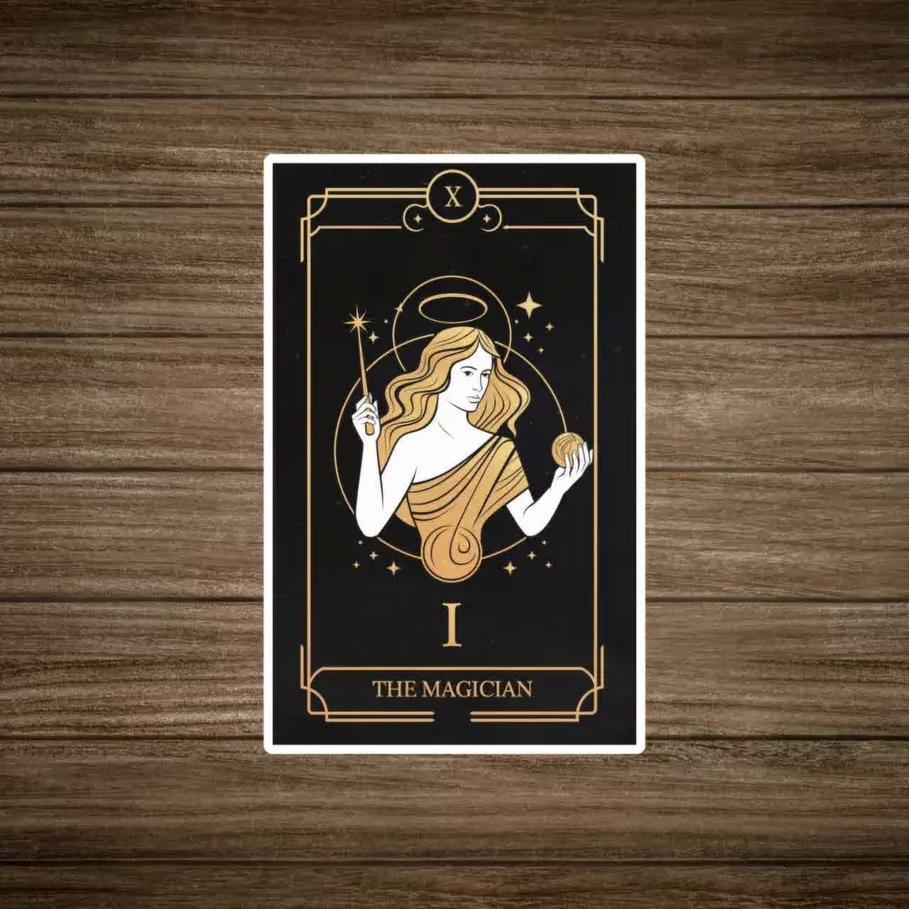 Mystical Magician Tarot Card Sticker - Elegant Gold Illustration Decalphone Decal Water Bottle ...
