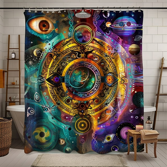 Mystical Mandala Cosmic Shower Curtain With Bohemian Decor Spiritual