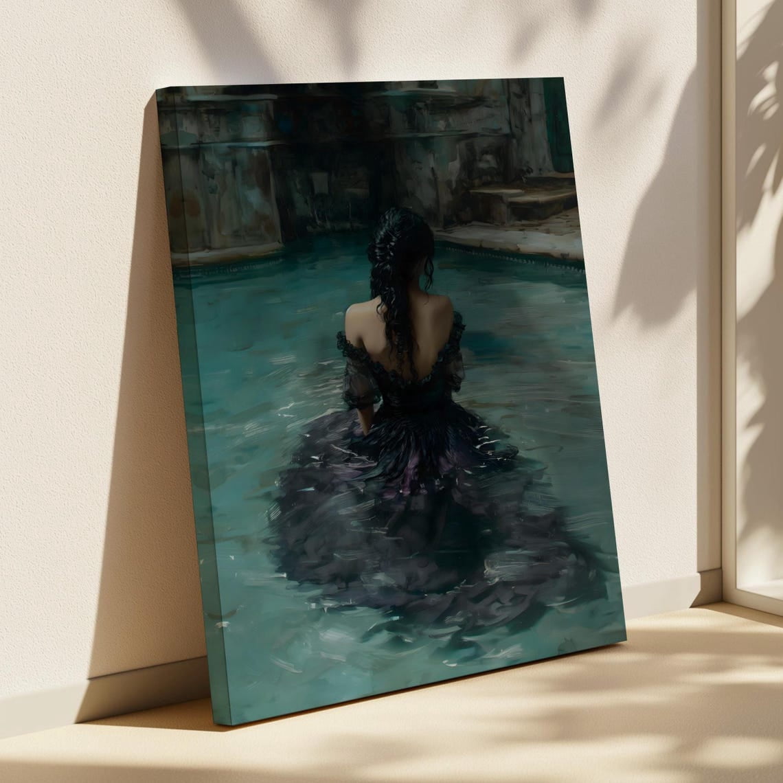 Mystical Mermaid In Moonlit Pond Art Print Fantasy Girl With Lilies And ...