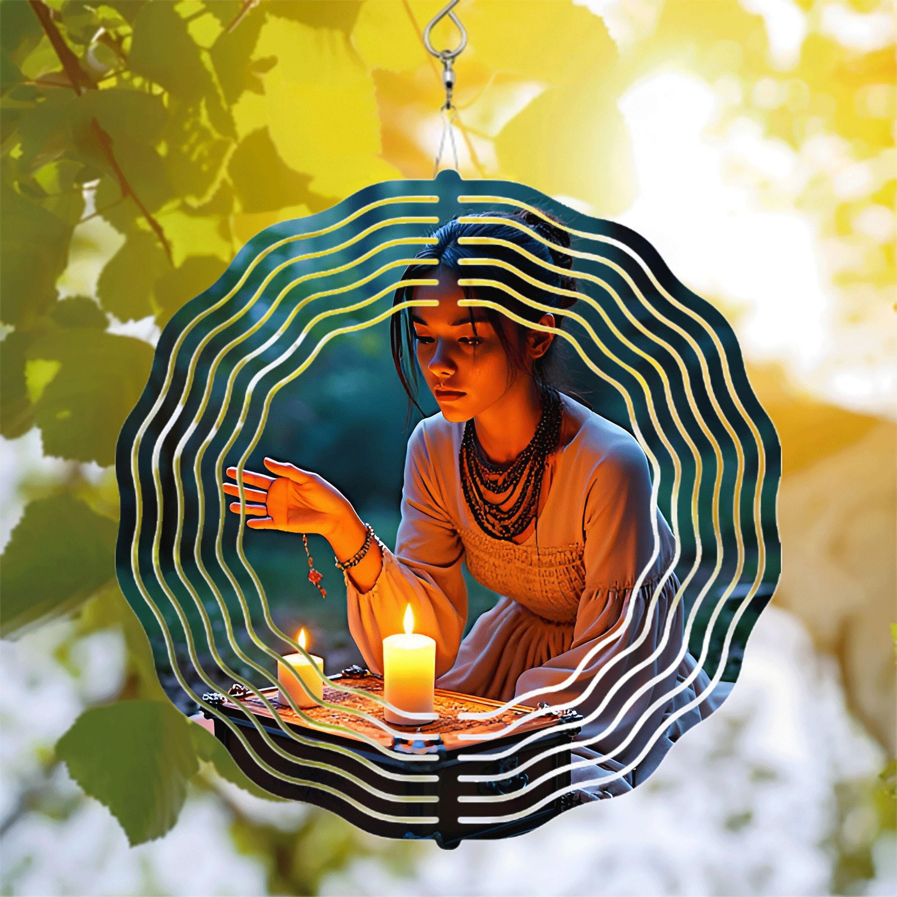 Mystical Metal Hanging Wind Spinners & Chimes - Wave Pattern Design for ...