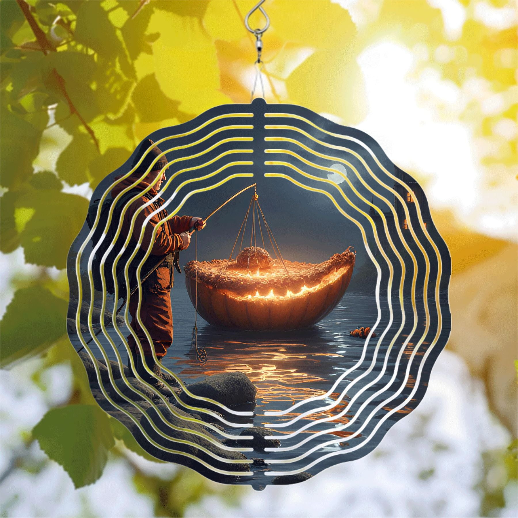 Mystical Metal Hanging Wind Spinners & Chimes - Wave Pattern Design for ...