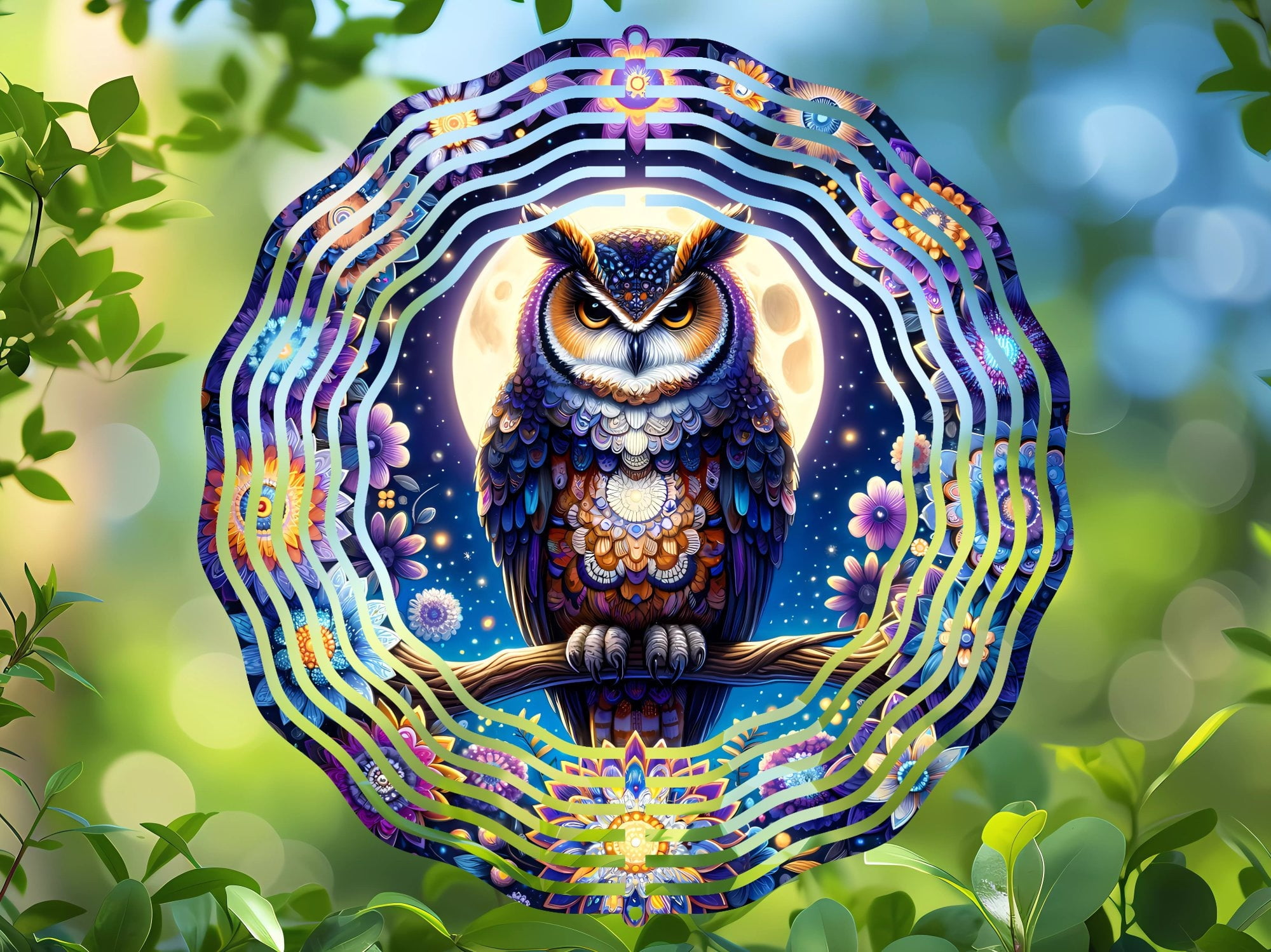 Mystical Midnight Owl 3D Wind Spinner Stainless Steel Fantasy Yard ...