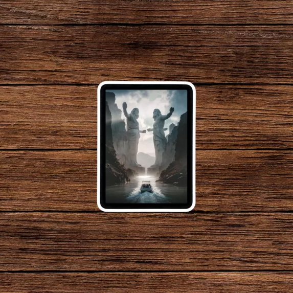 Mystical Misty Canyon With Ethereal Figures Sticker - Surreal Fantasy ...