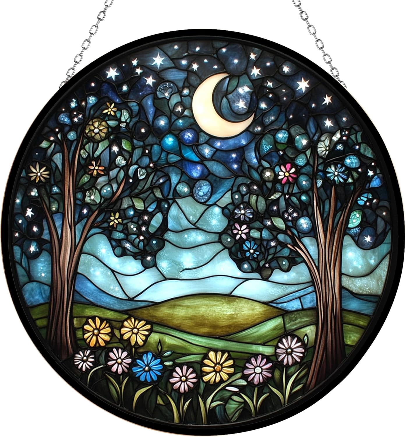 Mystical Moonlit Meadow Suncatcher Stained Glass Stained Glass Window ...