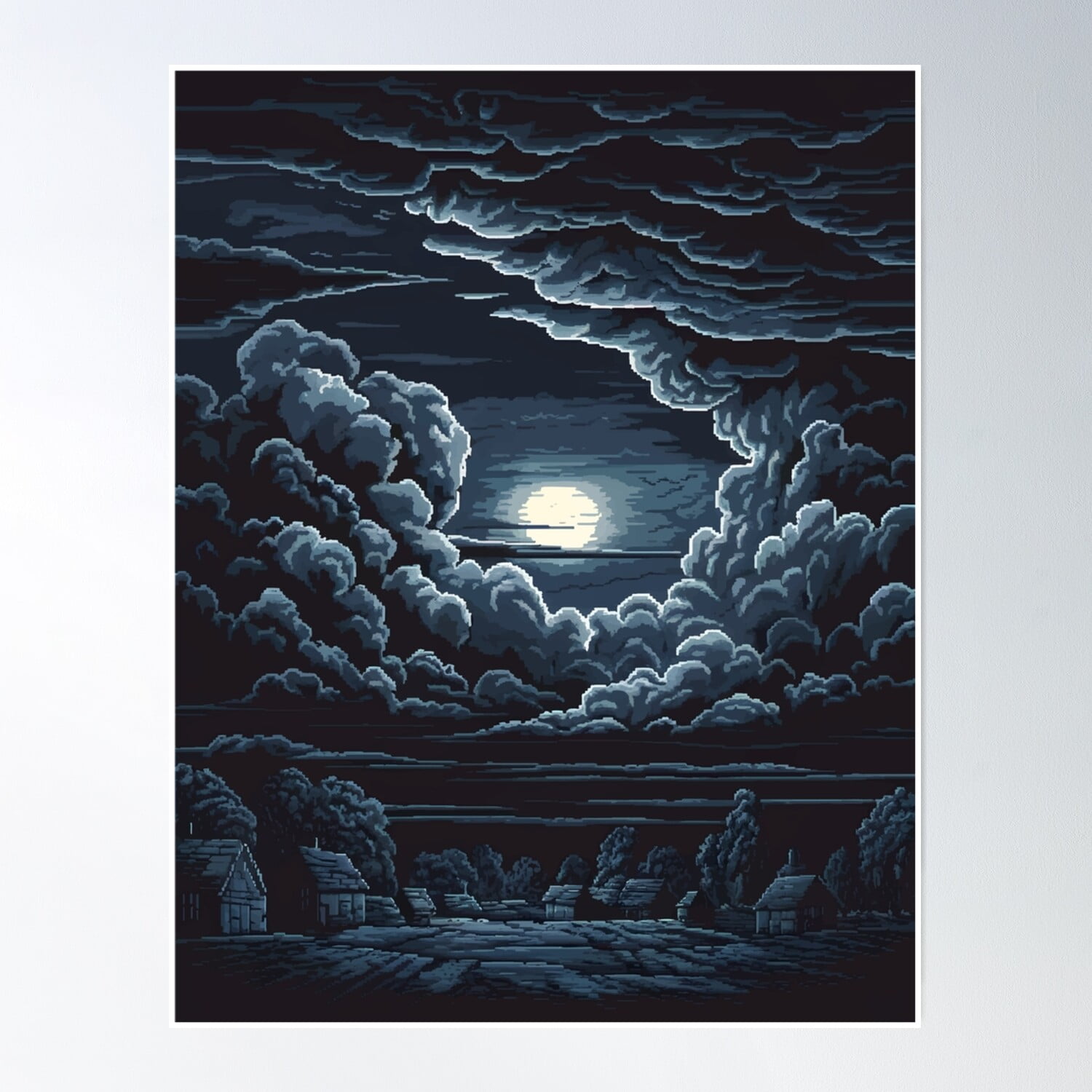 Mystical Moonlit Night – Pixel Art Dark Fantasy Landscape Poster Wall ...