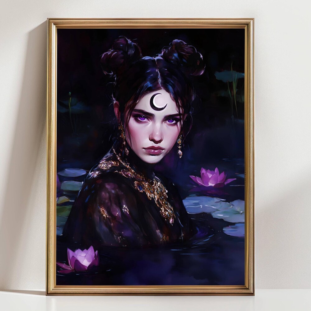 Mystical Moonlit Woman Wall Art Fantasy Portrait Of Enchantress With ...