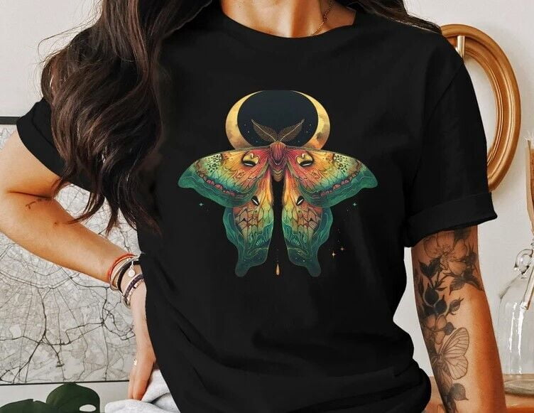 Mystical Moth T-Shirt, Crescent Moon Moth Gift Tee, Nature Inspired ...