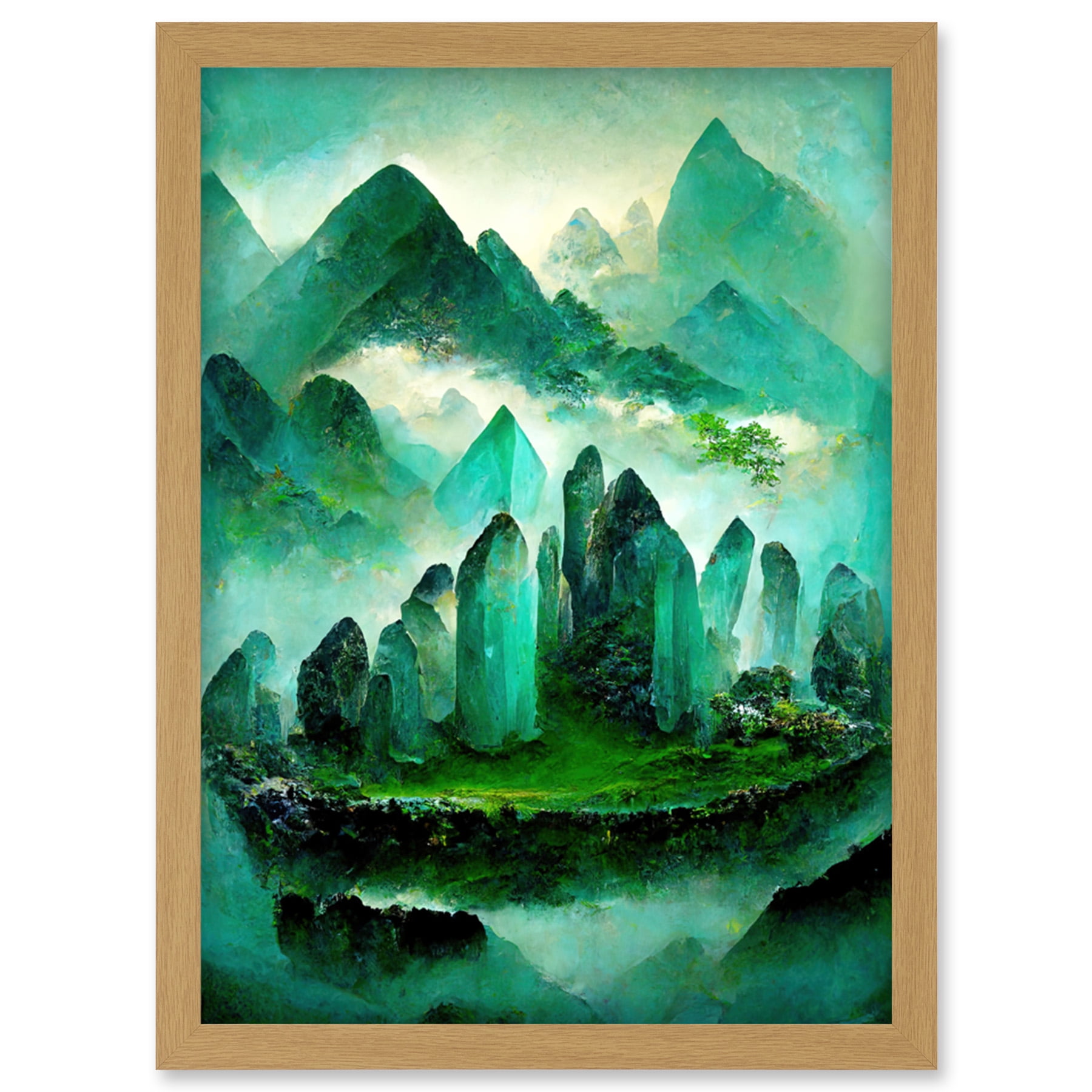 Mystical New Age Crystal Jade Green Landscape Painting Artwork Framed ...
