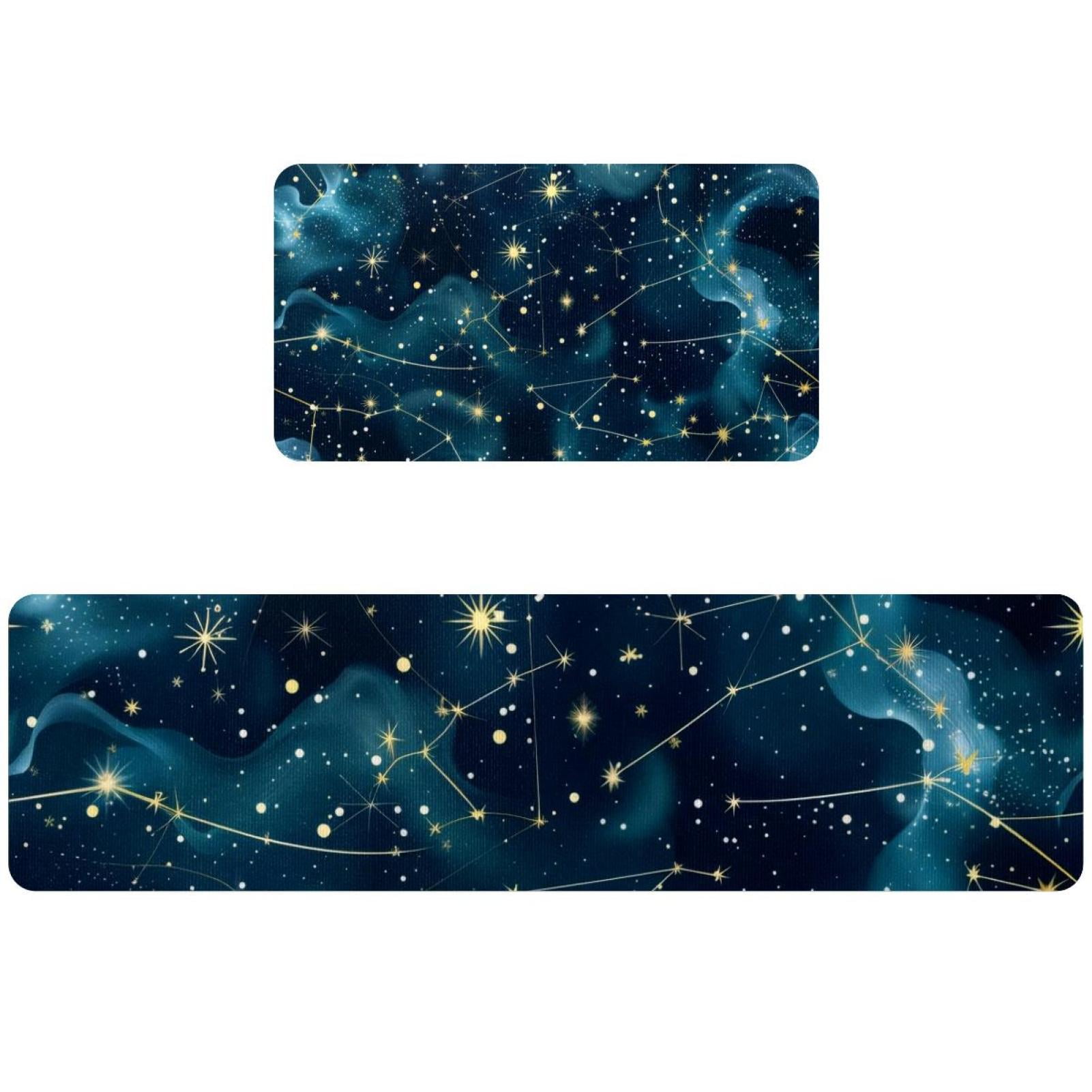 Mystical Night Sky with Constellations Seamless Pattern Kitchen Mat Set ...