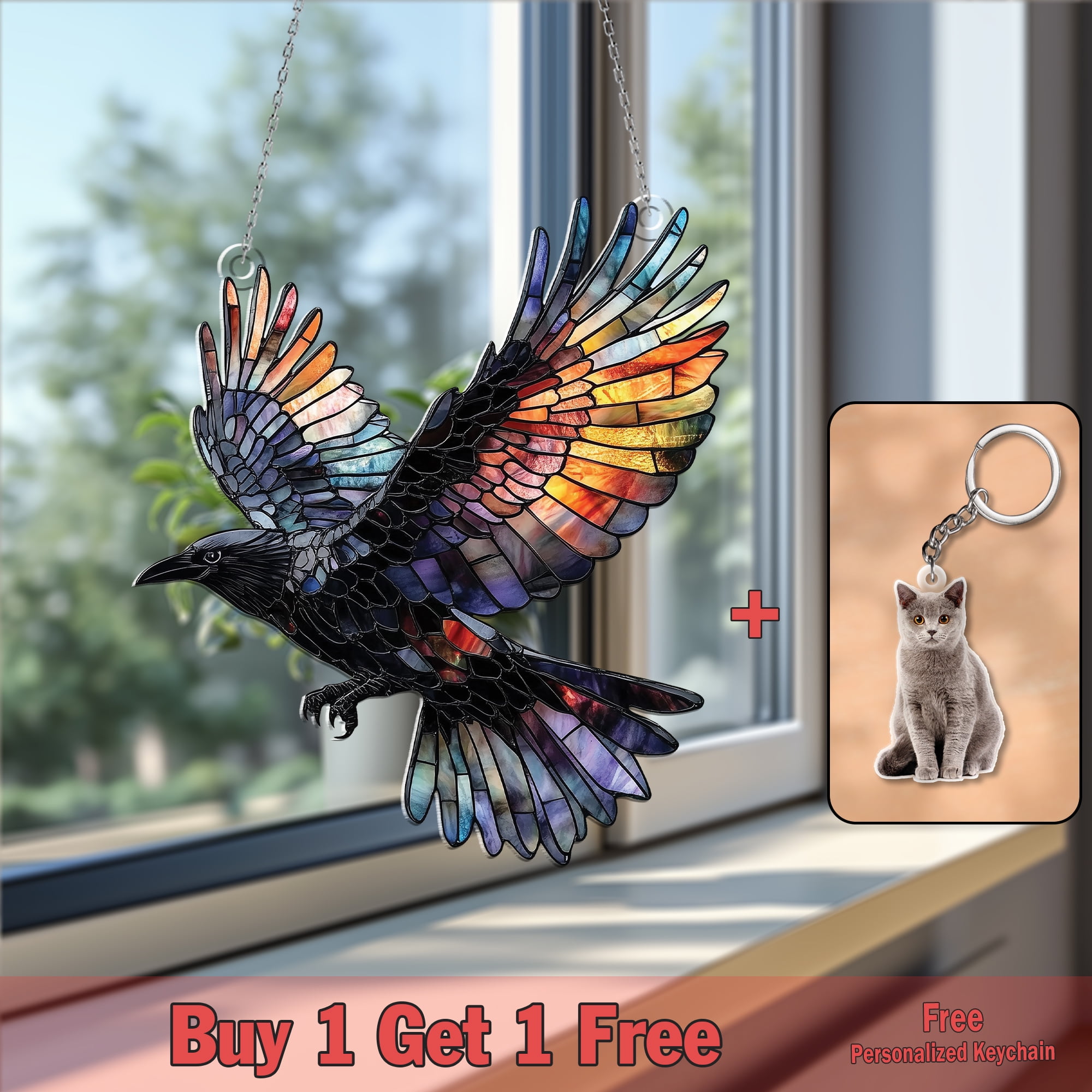 Mystical Raven Acrylic Suncatcher – Striking Hanging Ornament, Gothic ...