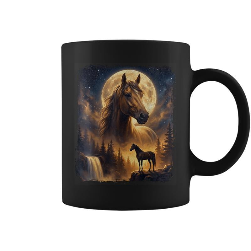 Mystical Retro Majestic Horse Spirit Animal Full Moon Nature Coffee ...