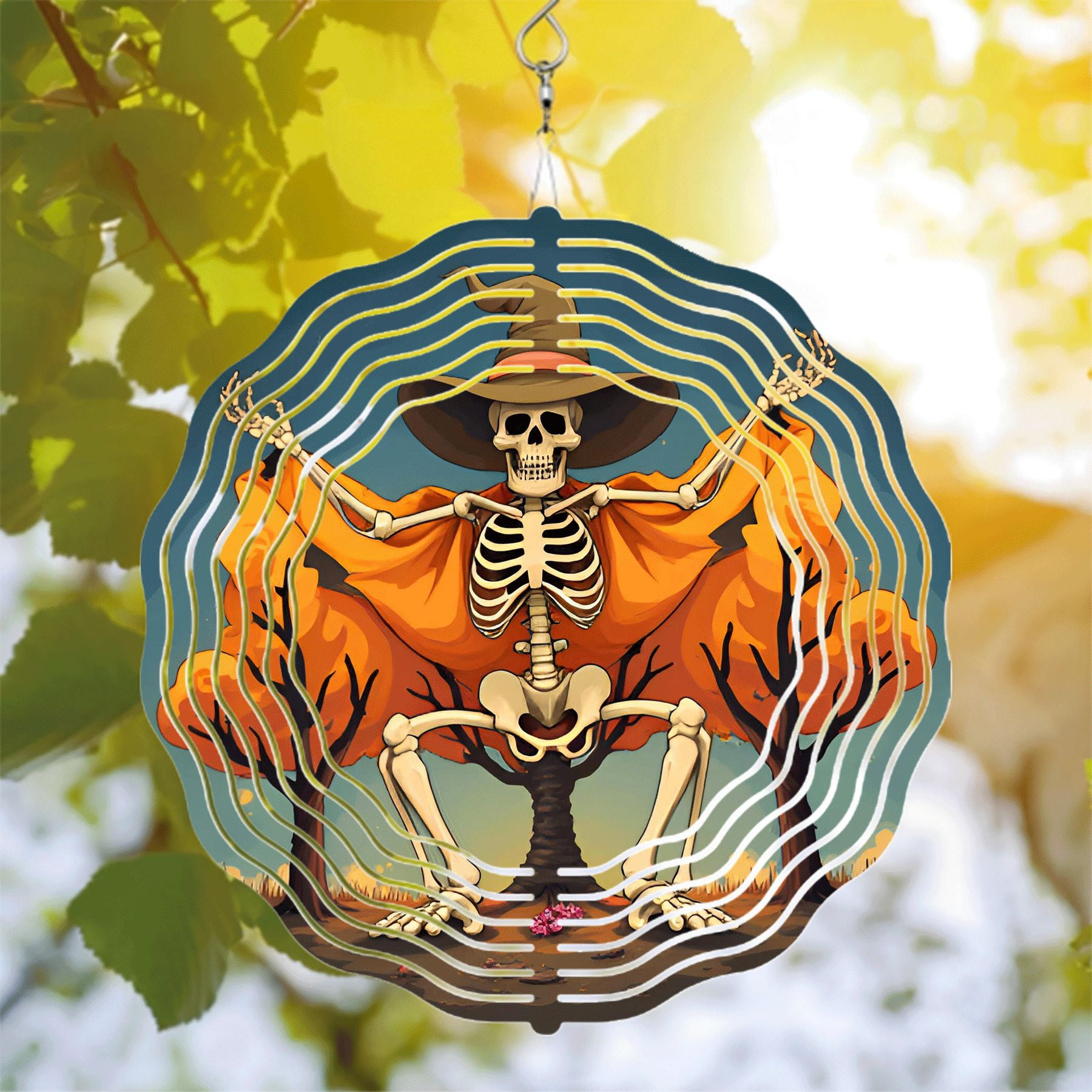 Mystical Skeleton Wind Spinner - Metal Hanging Wind Chime with Hat ...