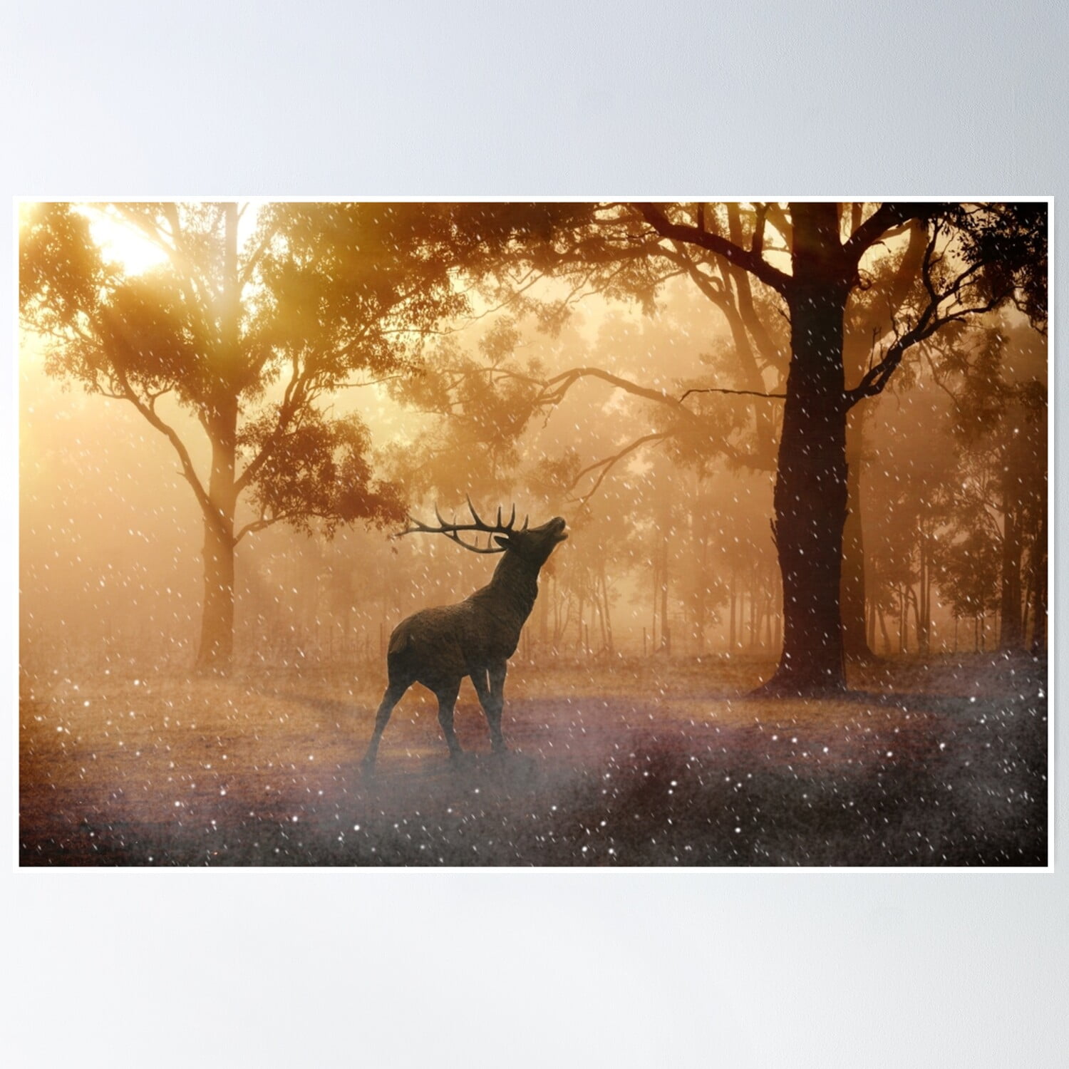 Mystical Stag In Enchanted Forest Poster Wall Art, Modern Wall Decor ...